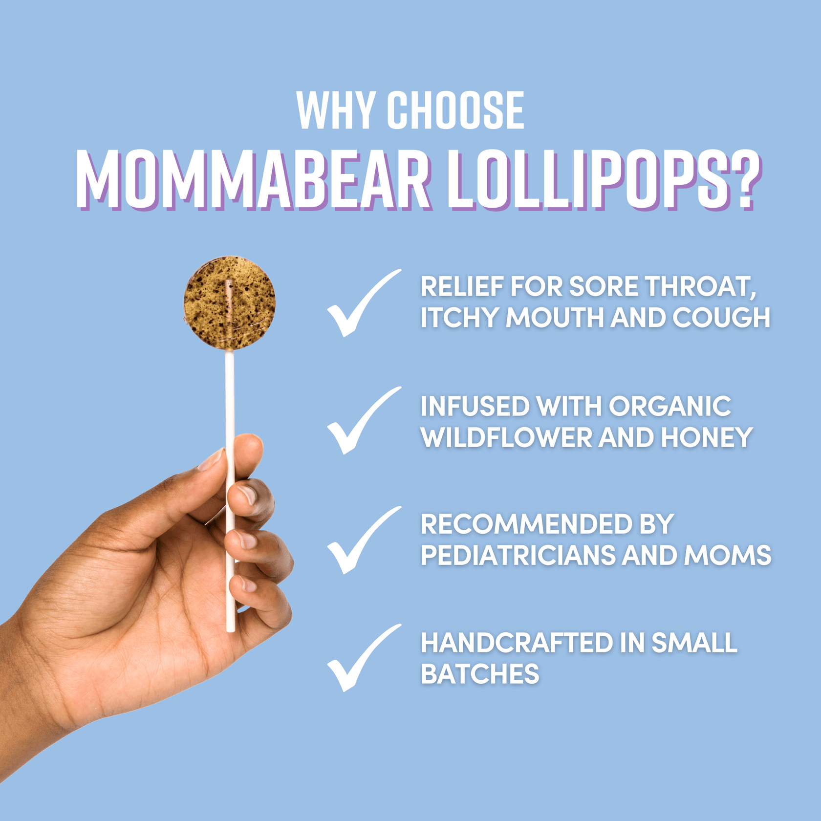 Shop Now Sore Throat & Cough Aid Lollipops | MommaBear Organics